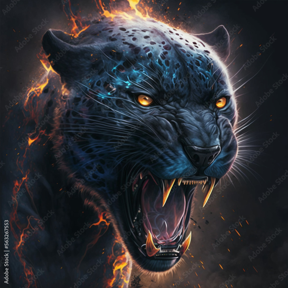 Art painting of a panther with fire, Generative AI Stock Illustration ...