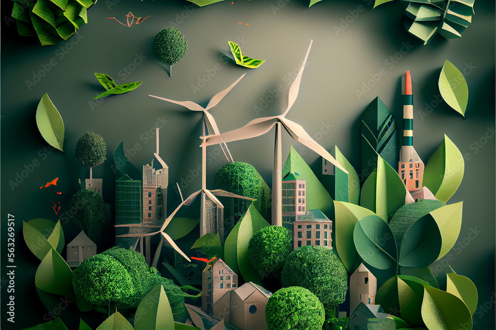 Mock up green city layout with paper, alternative energy. Generative AI ...