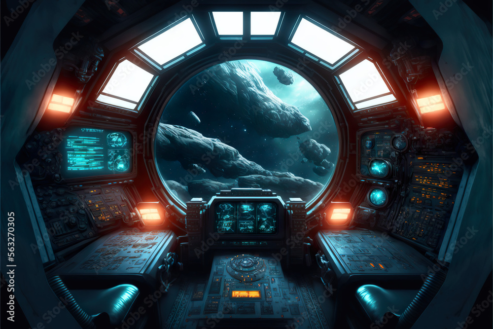 Futuristic control device interface of a spaceship interior with ...