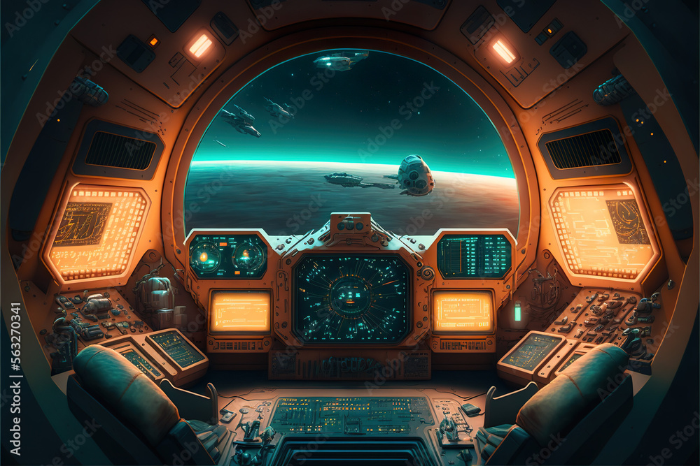 Futuristic control device interface of a spaceship interior with ...