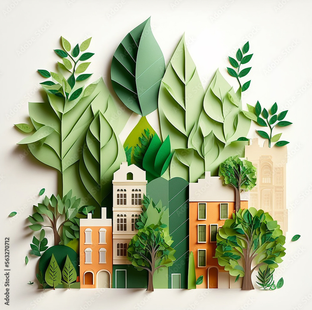 Mock up green city layout with paper, alternative energy. Generative AI ...