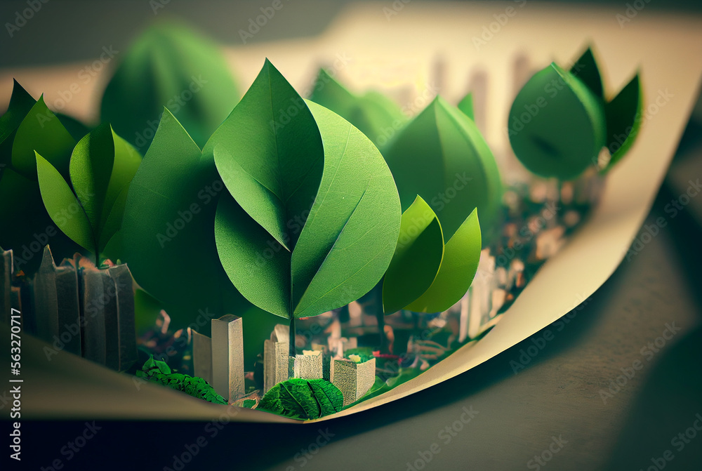 Mock up green city layout with paper, alternative energy. Generative AI ...