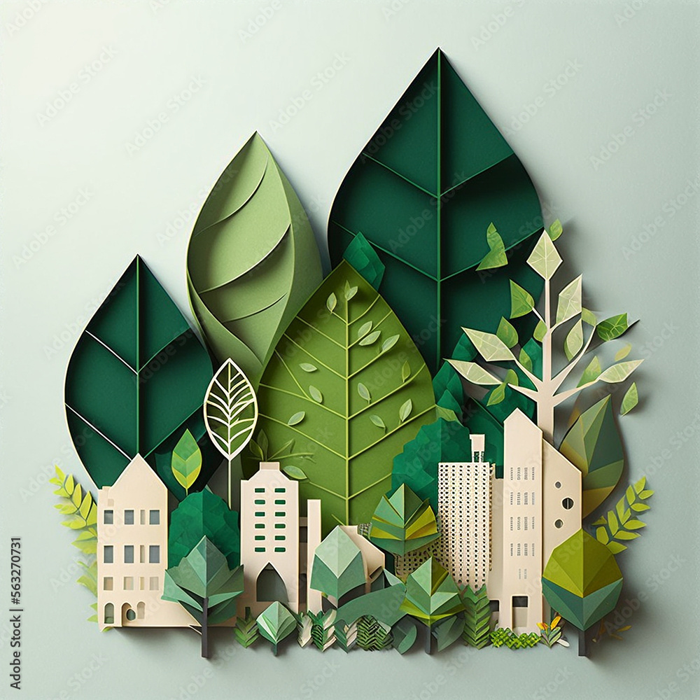 Mock up green city layout with paper, alternative energy. Generative AI ...