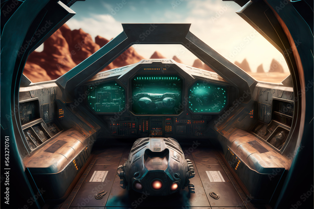 Futuristic control device interface of a spaceship interior with ...