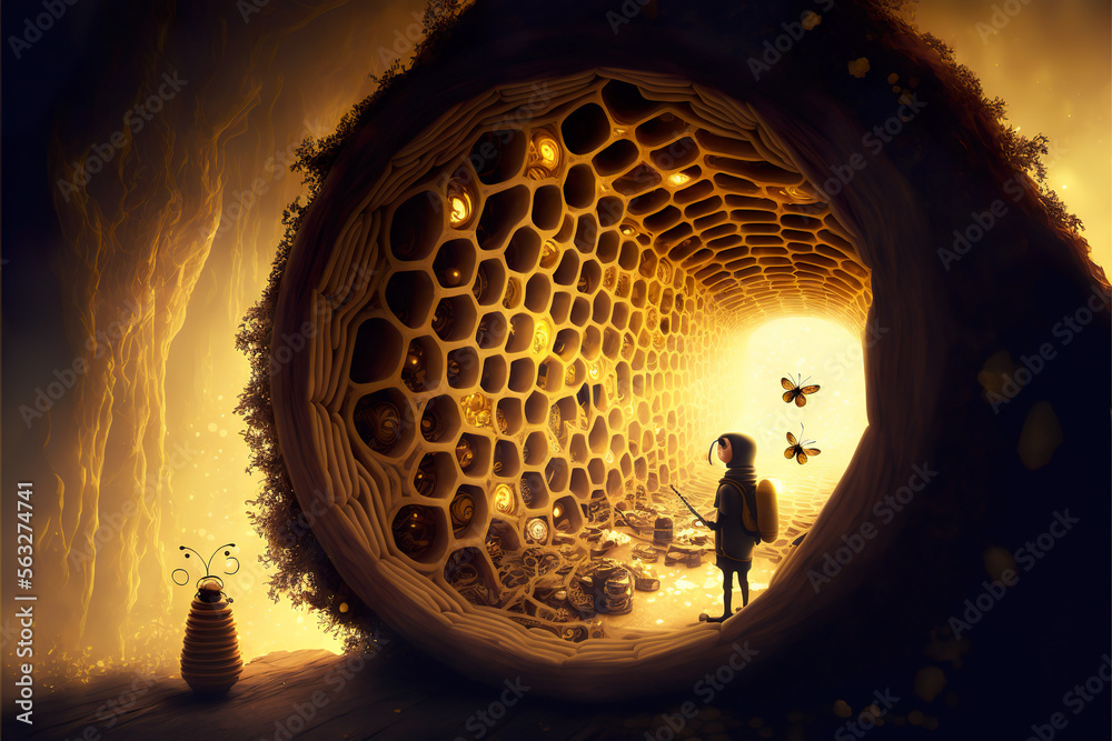 Giant alien Beehive with astronaut exploring the queen and honey and ...