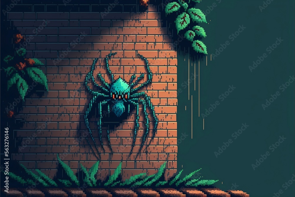 Spider on a building wall, 32-bit pixel art, high resolution "AI" Stock ...