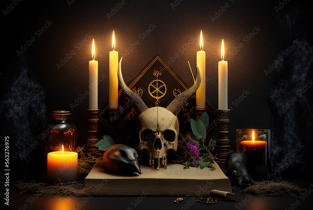 the concept of witchcraft and magic, an altar for communication with ...