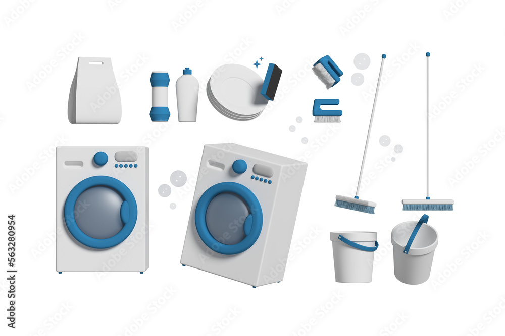 Illustrazione Stock Cleaning concept. A set of objects on a transparent ...