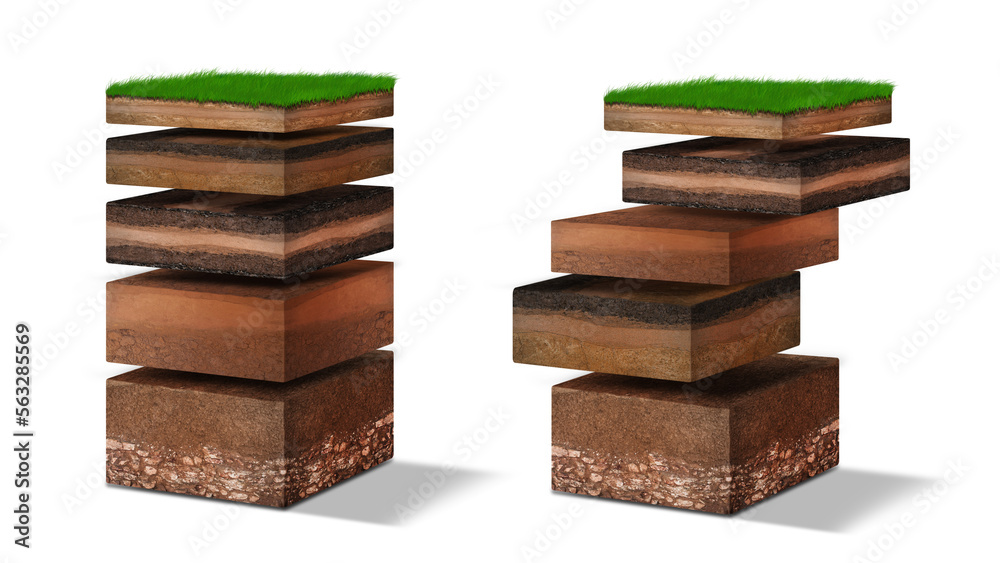 Isometric Soil Layers diagram, Cross section of green grass and ...