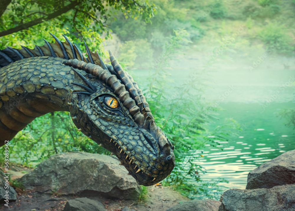 Fantasy art portrait real dragon head close-up sharp teeth beautiful ...