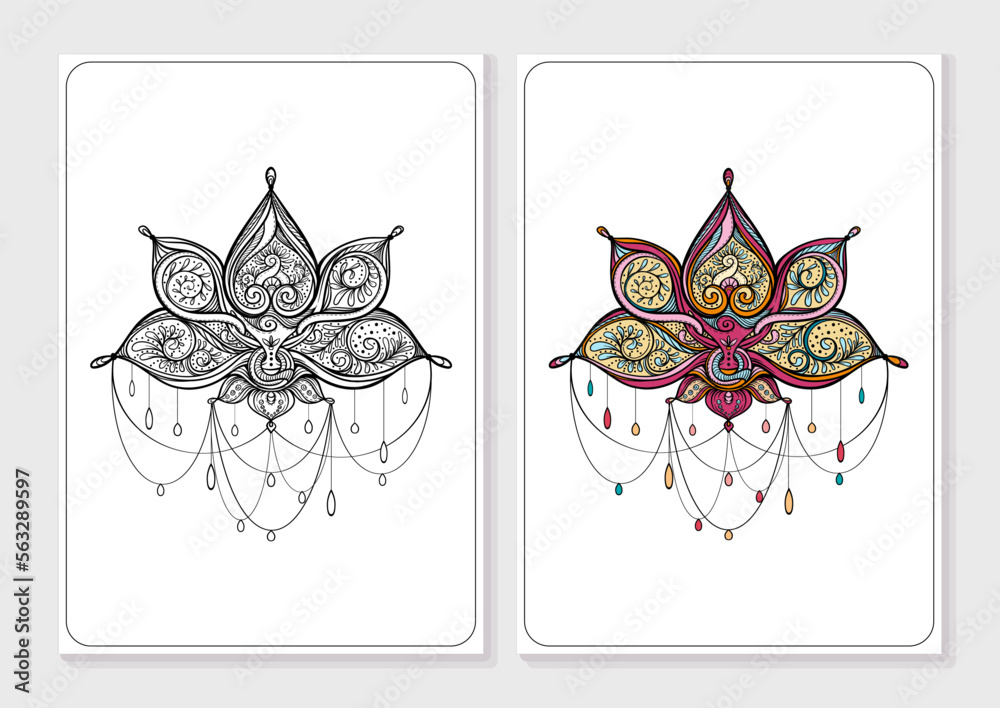 Buddha on the background of clouds and the symbol OM. Coloring page for ...