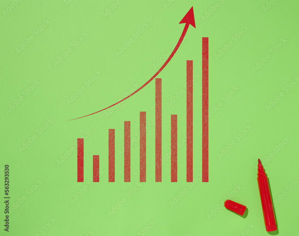 Drawn graph with a red marker on a green background, the concept of ...