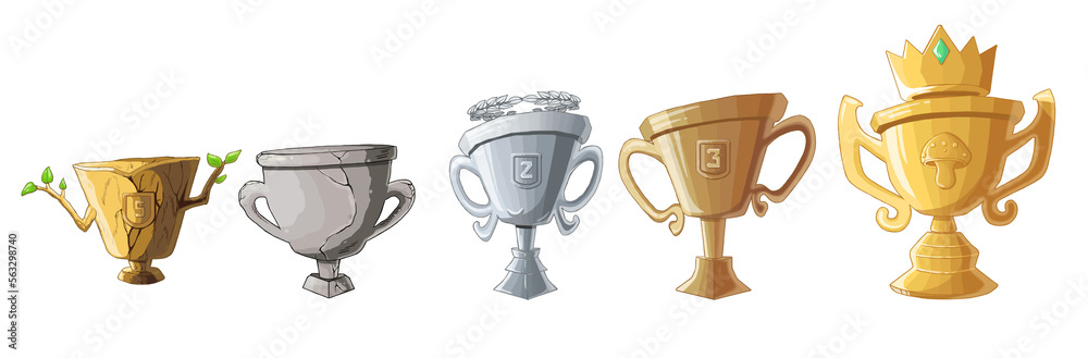 Prize cups in cartoon style. Raster illustration in cartoon style ...
