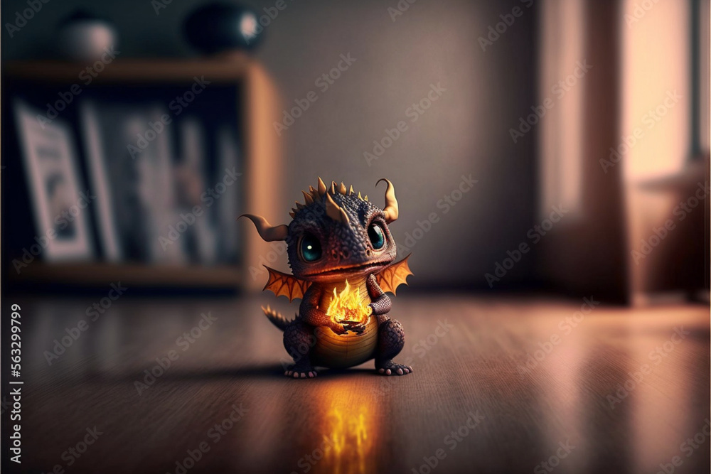 Cute fire dragon child, a baby dragon creature. Fantasy creature, a ...