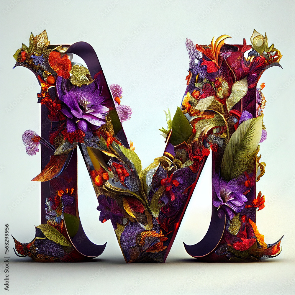 background with flowers and embroidered letter for profile and cover ...