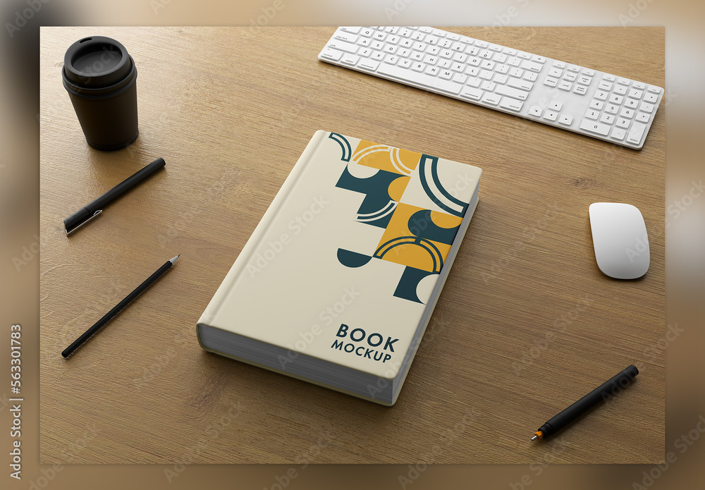 Book Cover on Wooden Table Mockup Stock Template | Adobe Stock