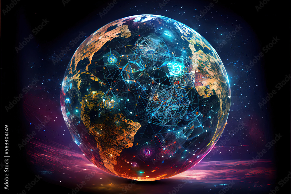 Futuristic abstract background. the earth is connected by the global ...