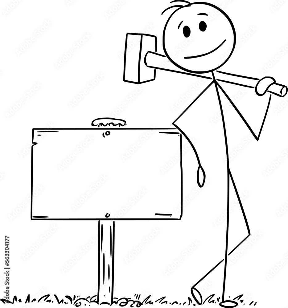 Person Leaning on Sign , Vector Cartoon Stick Figure Illustration Stock ...