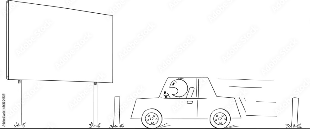 Car Moving Around Road Billboard , Vector Cartoon Stick Figure ...