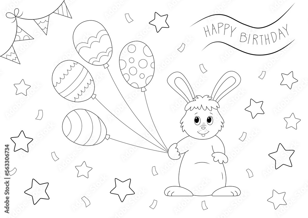 rabbit birthday party coloring page. you can print it on a4 size paper ...
