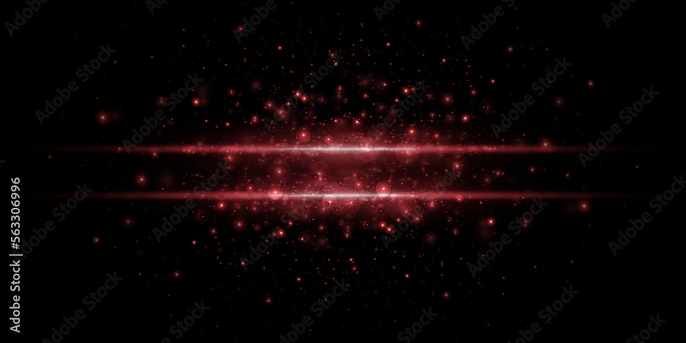 Red glitter particles background with falling shining neon stars and ...