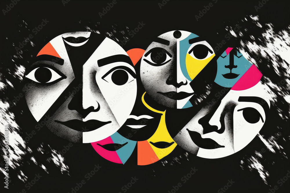 Abstract human many faces expression, dark emotion and uncertain mental ...