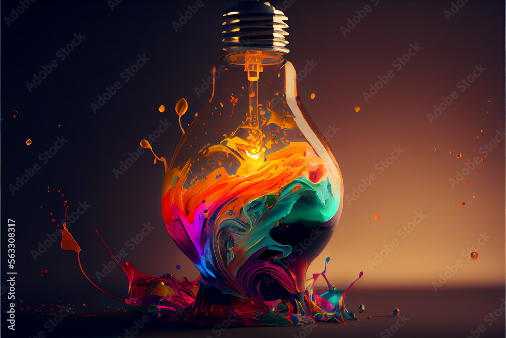 Beautiful abstract lightbulb splashed in colourful paint concept ...