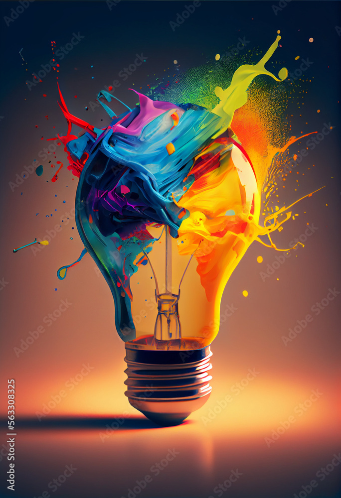 Beautiful abstract lightbulb splashed in colourful paint concept ...