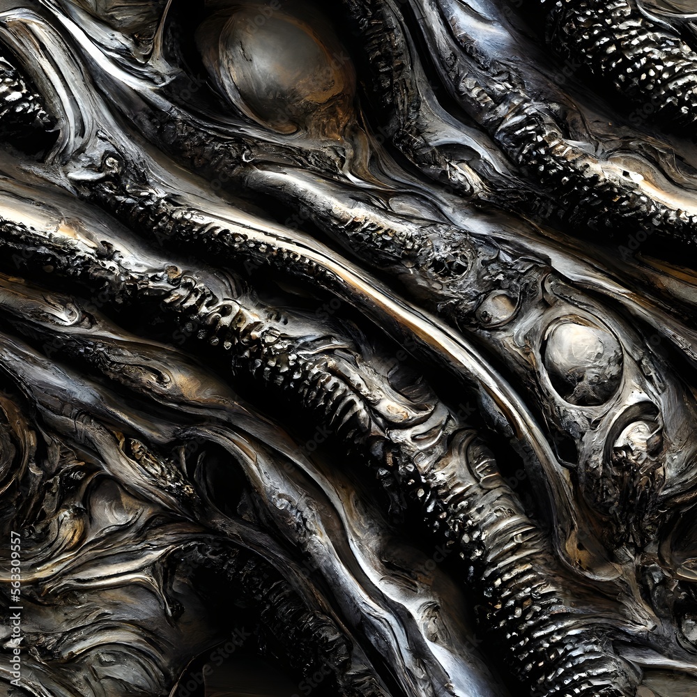 H R Giger alien biomechanical landscape surface 2d texture repeating ...