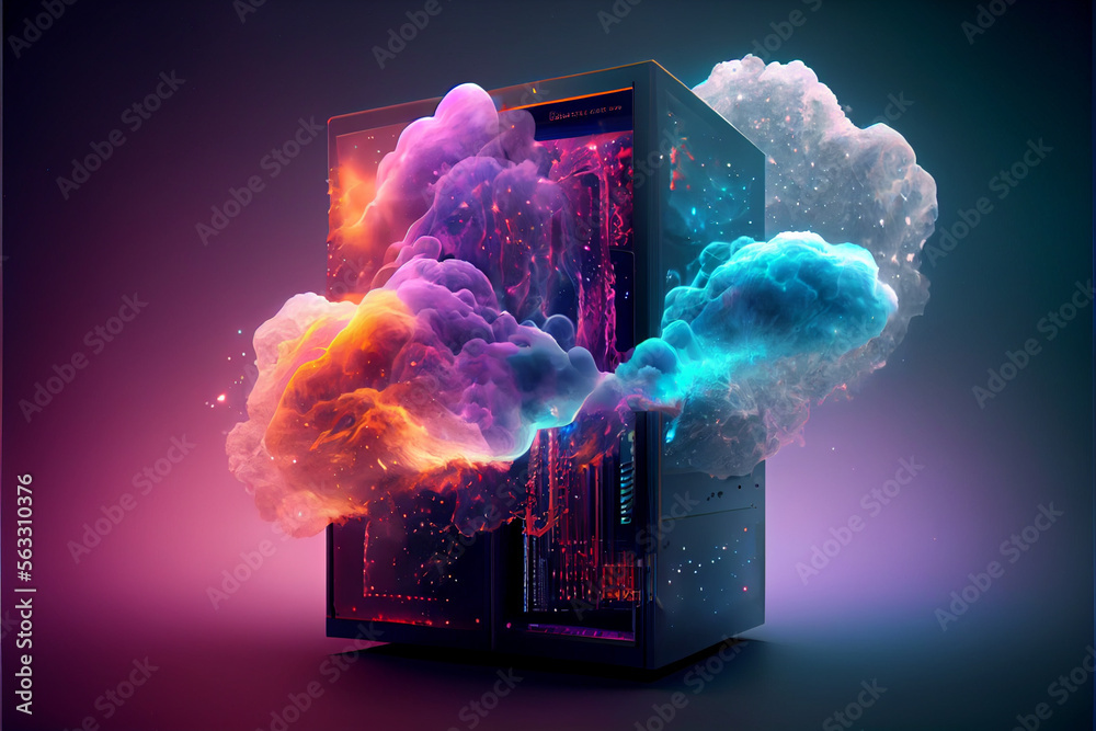 beautiful abstract Digital cloud data server with nebula dust concept ...