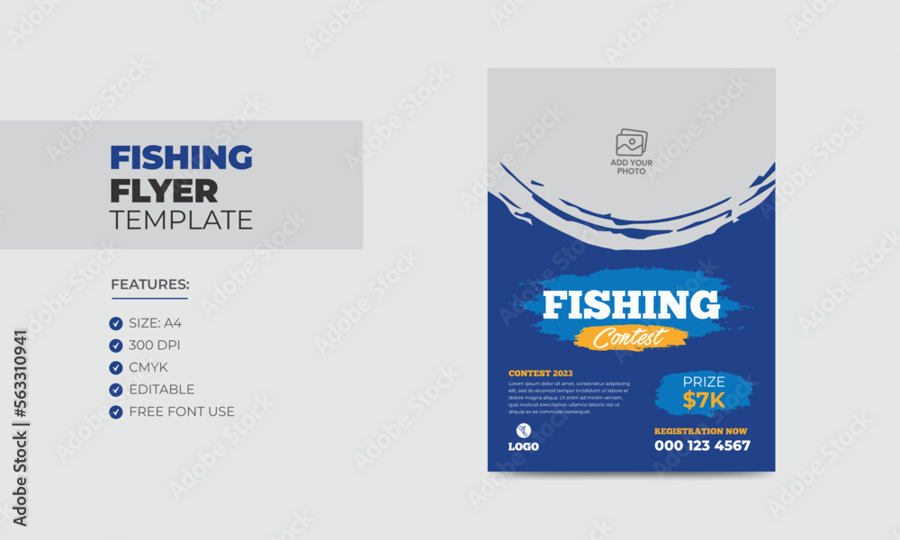 Fishing contest flyer template editable fishing poster design Stock ...