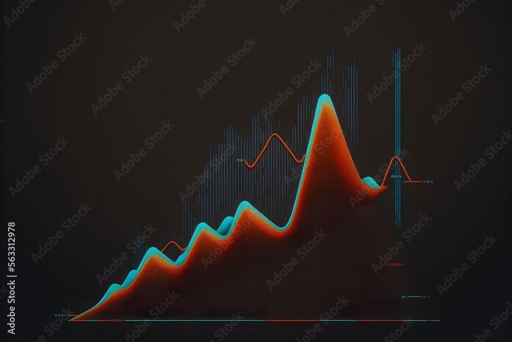 Illustrazione Stock Red line chart and area chart on Dark background ...