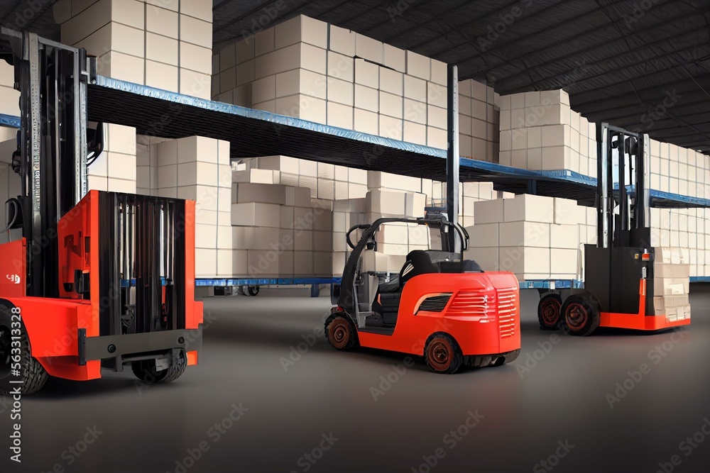 Warehouse staff loading a box truck using an electric forklift and a ...