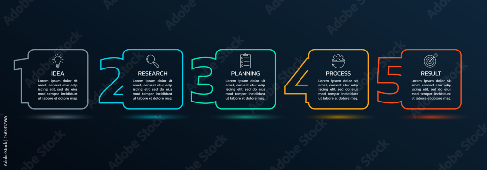 5 step chart design. Five options process diagram with outline icons ...