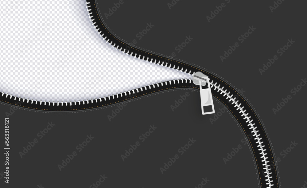 Open zipper with copy space. Background with place for text. Vector ...