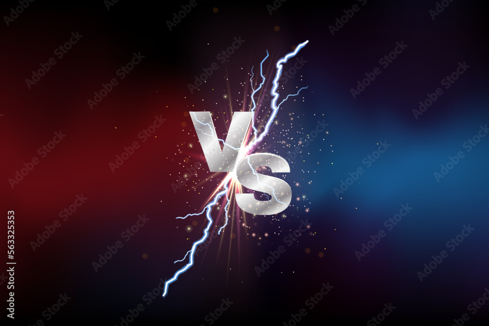 Vs lightning, versus duel poster. Superhero boxing match, dj neon light ...