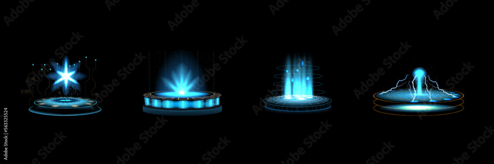 3D technology hologram. Game teleportation flow. Space portal with ...