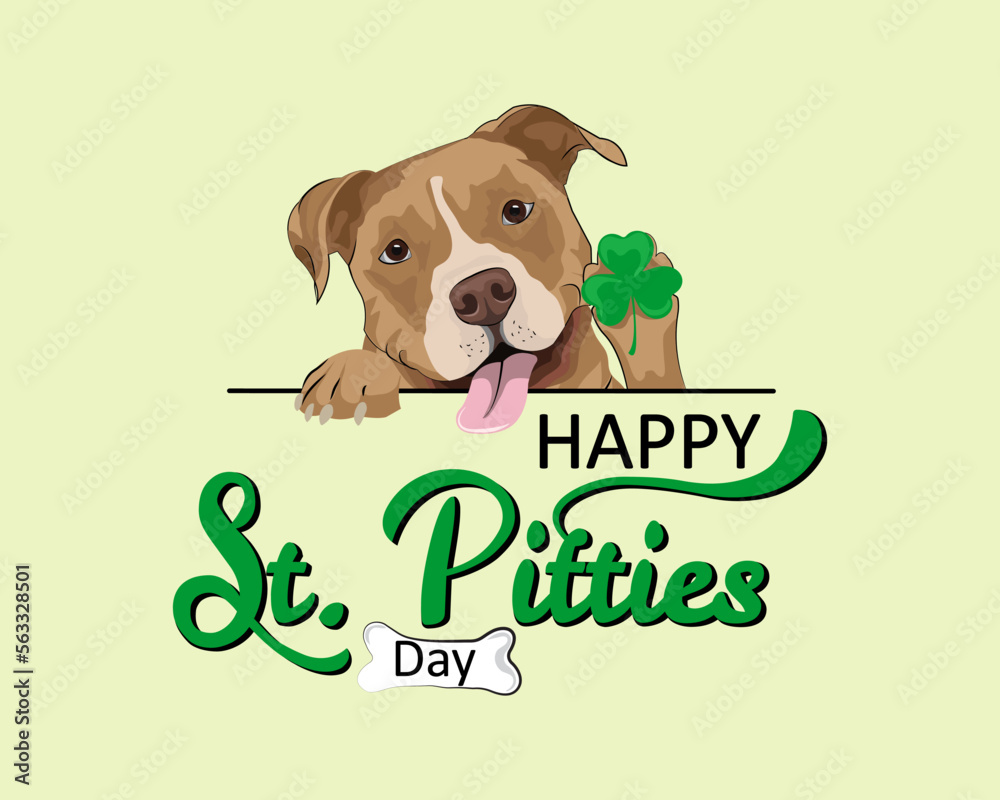 St. Patrick's day card design pitbull dog with shamrock illustration ...