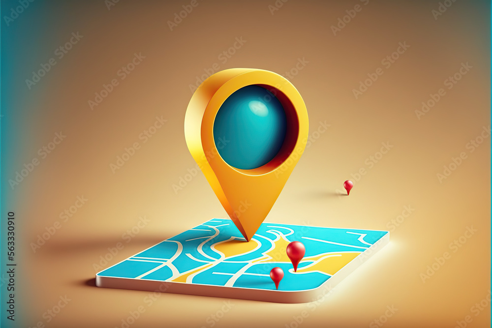 Location pin sign icon and gps navigation map road direction background ...
