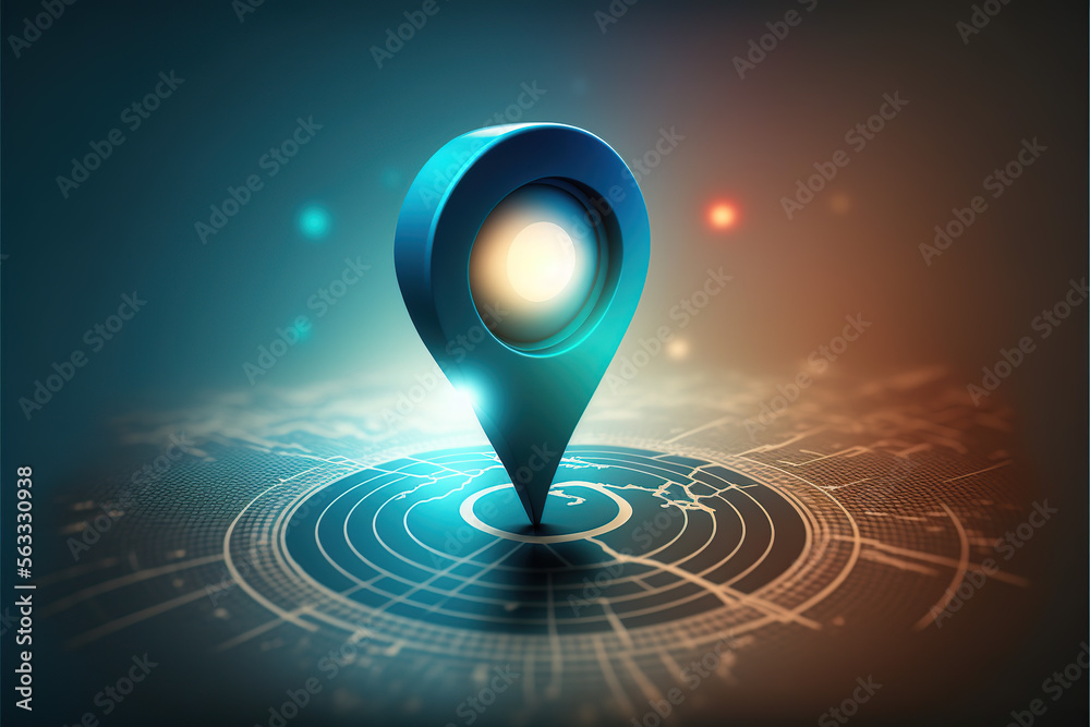 Location pin sign icon and gps navigation map road direction background ...
