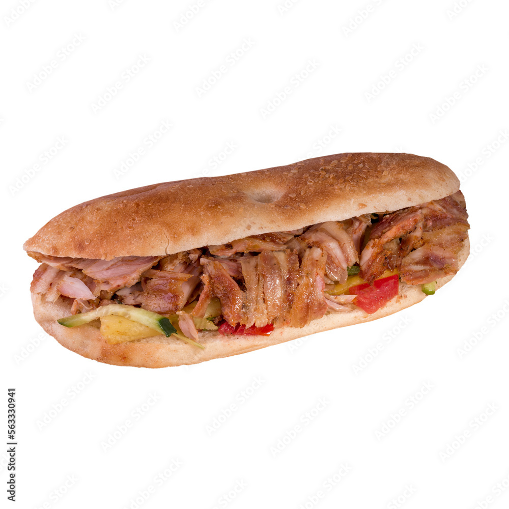 Turkish Doner Kebab Sandwich isolated on white background., chicken ...