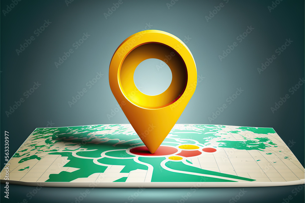 Location pin sign icon and gps navigation map road direction background ...