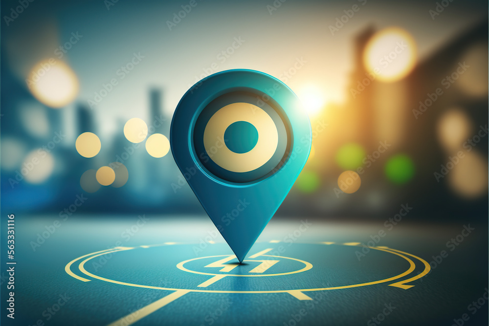 Location pin sign icon and gps navigation map road direction background ...