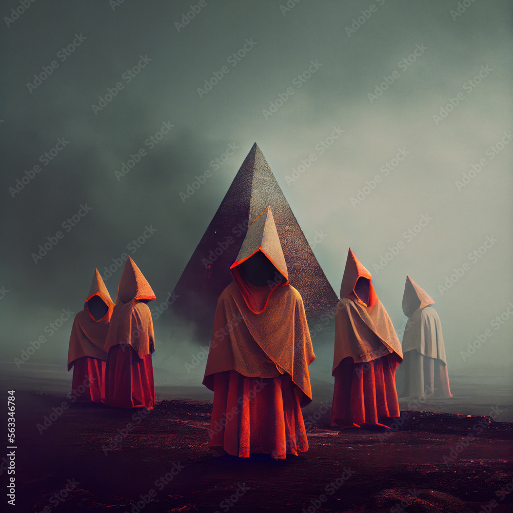 Dramatic AI generated illustration of mysterious hooded entities in a ...
