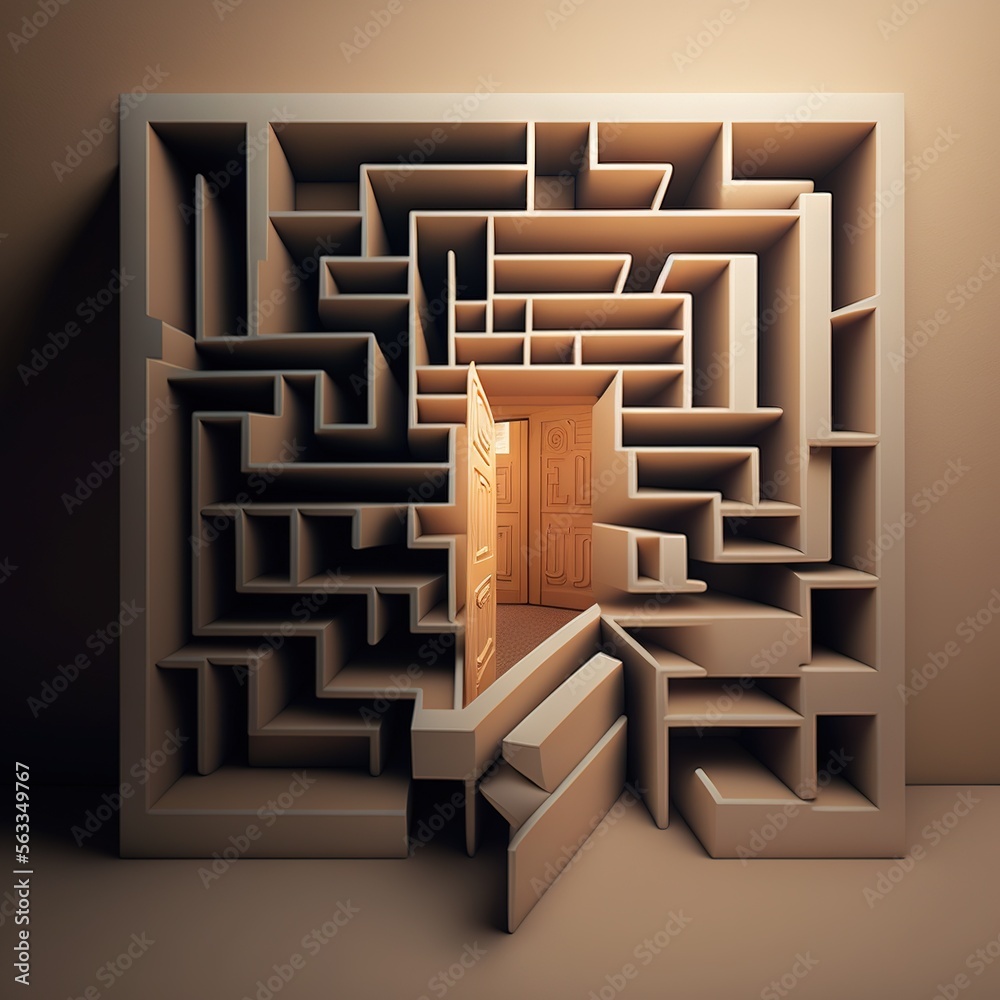 a door is in a maze with a light coming in from it and a door is in the ...