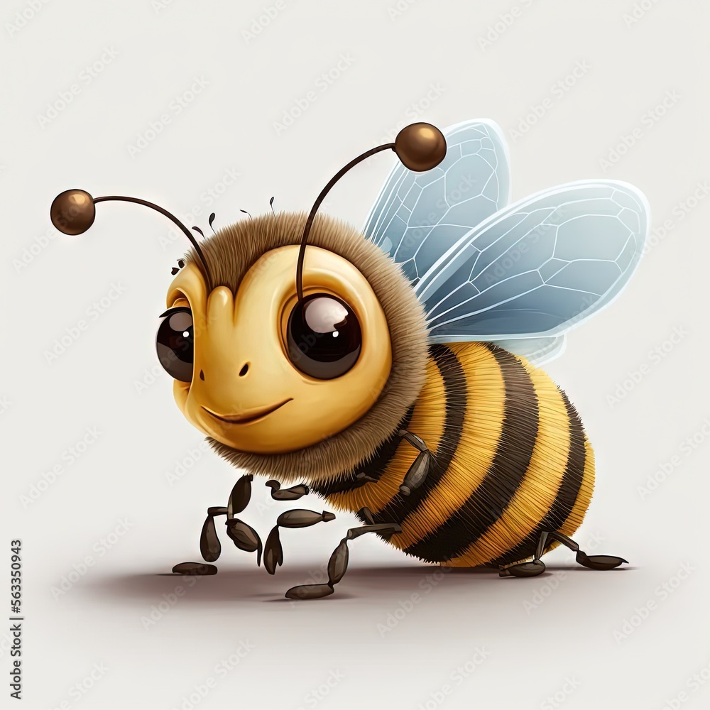 a cartoon bee with a big smile on its face and legs, standing on one ...