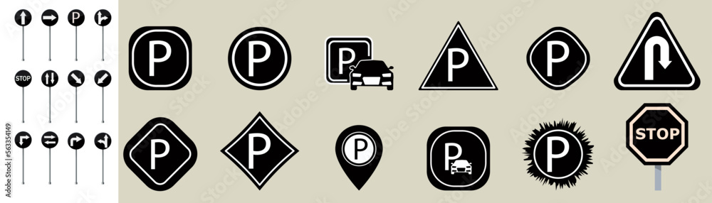 Parking icon set. Vector isolated parking signs. Map parking pointer ...