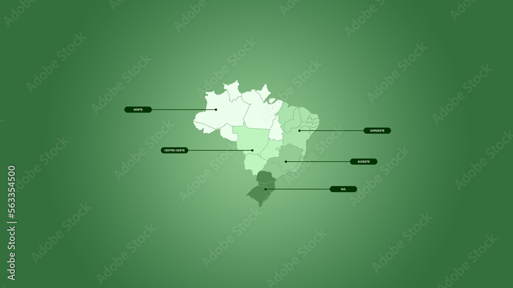Ilustração do mapa do Brasil e suas regiões em um fundo verde. Stock ...
