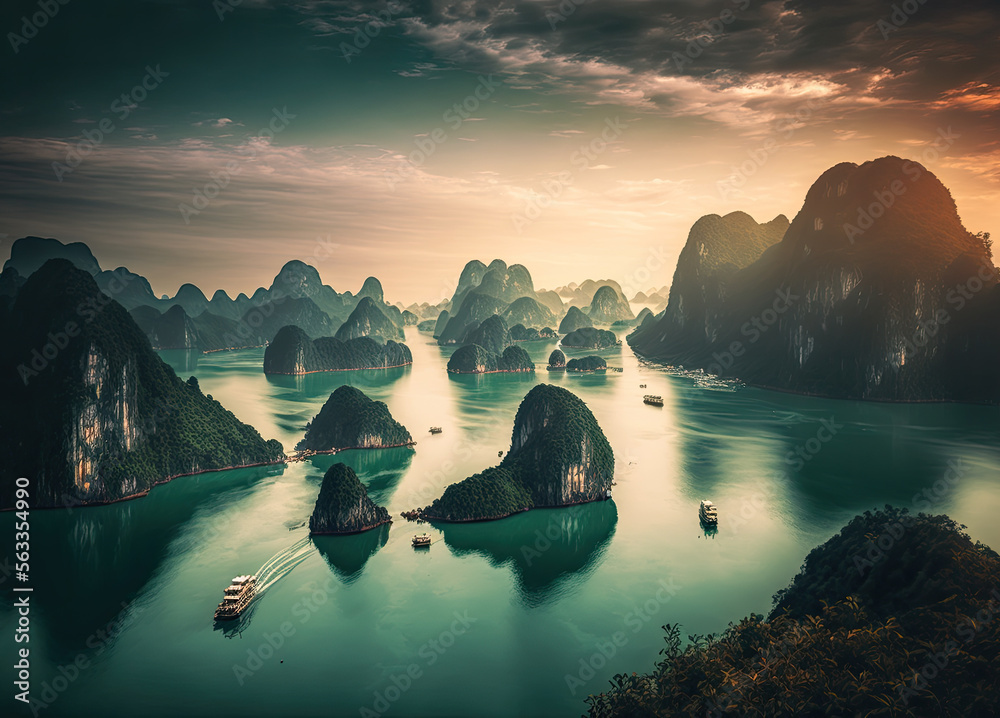 ha long bay at vietnam as travel scene created with Generative AI ...