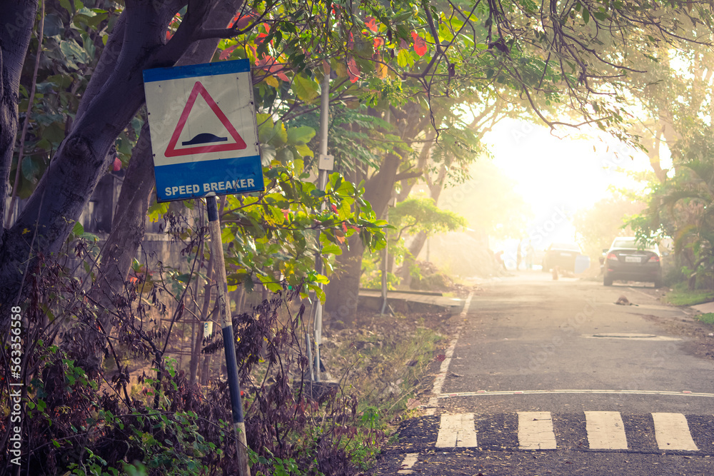 Indian road cautionary sign indicating speed breaker ahead. Sign ...
